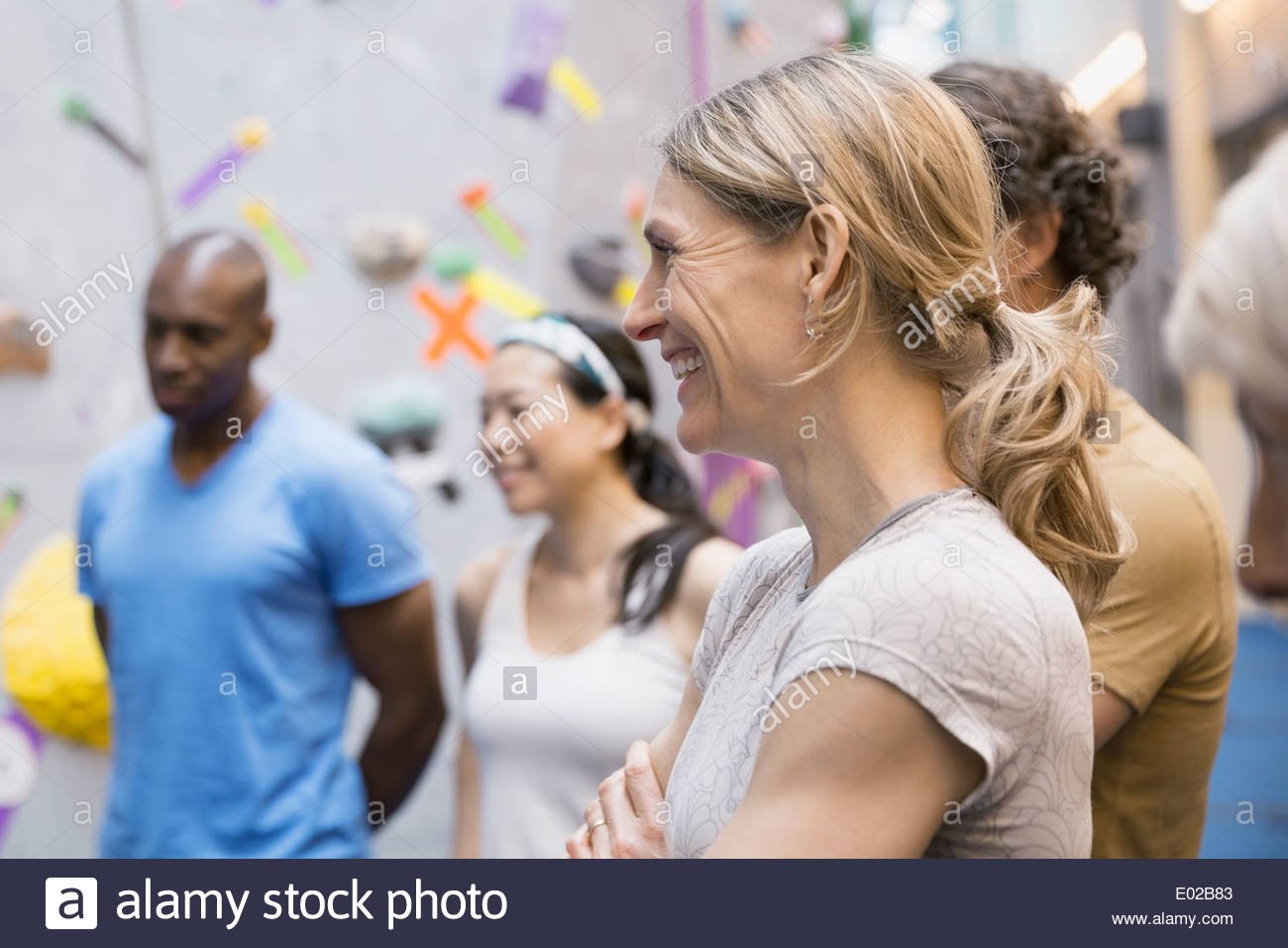 Group at rock climbing wall Stock Photo - Alamy