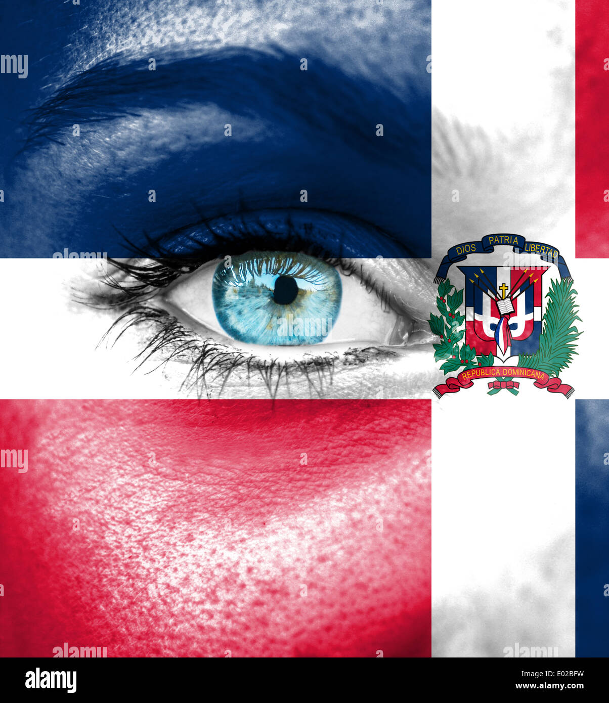 Woman face painted with flag of Dominican Republic Stock Photo - Alamy