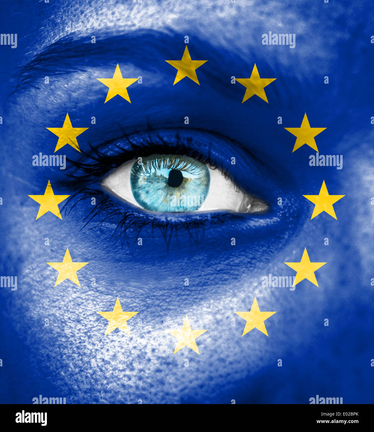 Blue face paint eu flag hi-res stock photography and images - Alamy