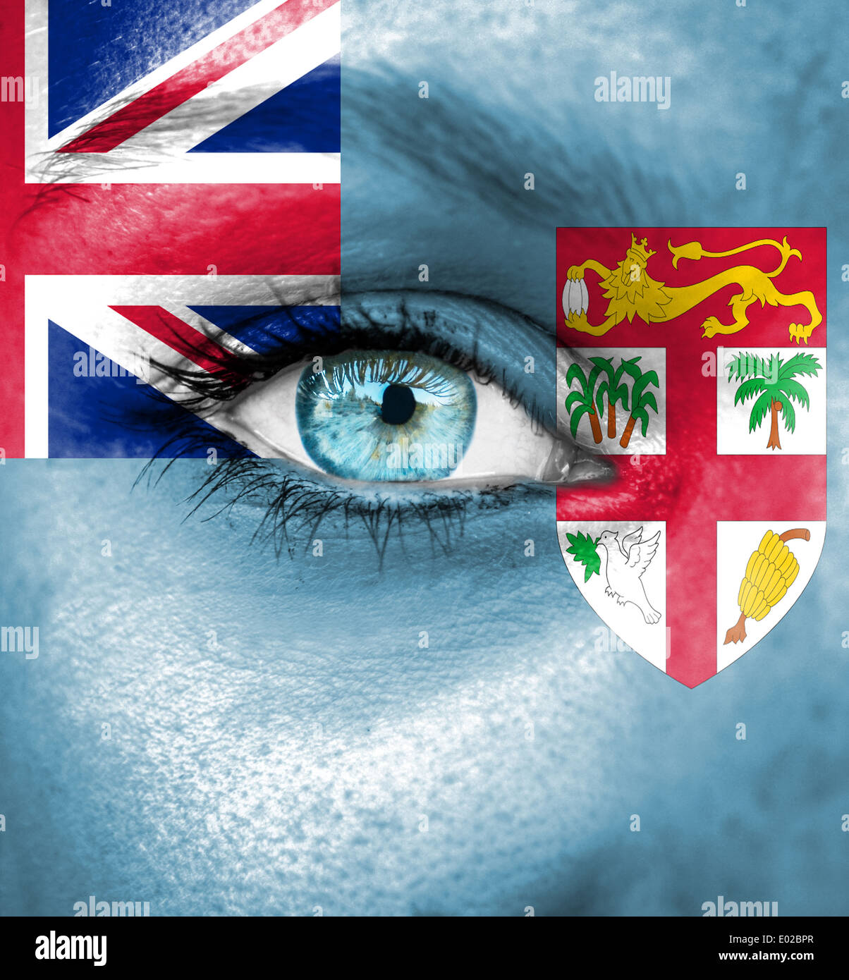 Woman face painted with flag of Fiji Stock Photo - Alamy