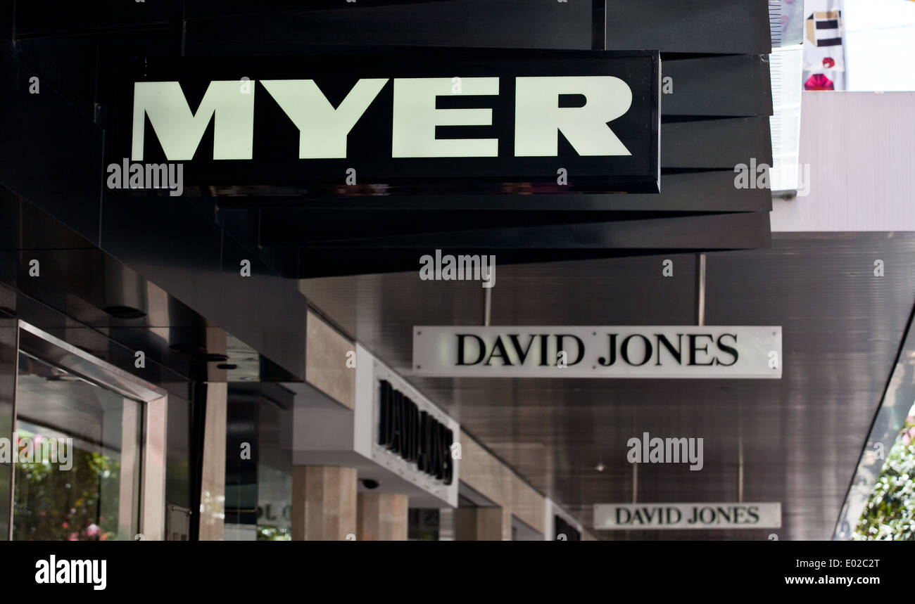 Myer and David Jones stores on Bourke Street Mall, Melbourne Stock ...