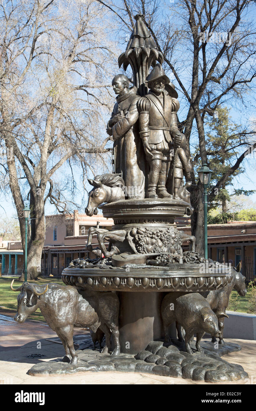 Settlers monument in Cathedral Park. A Franciscan monk, Spanish soldier ...