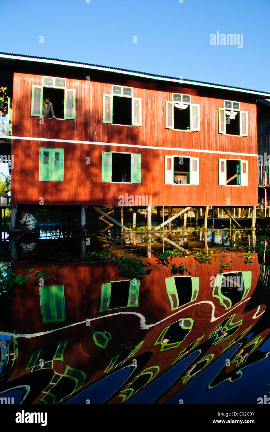 A wooden house built on stilts, Inle Lake Stock Photo - Alamy