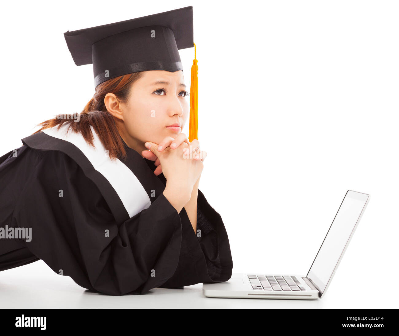 confused female graduation thinking about job Stock Photo - Alamy