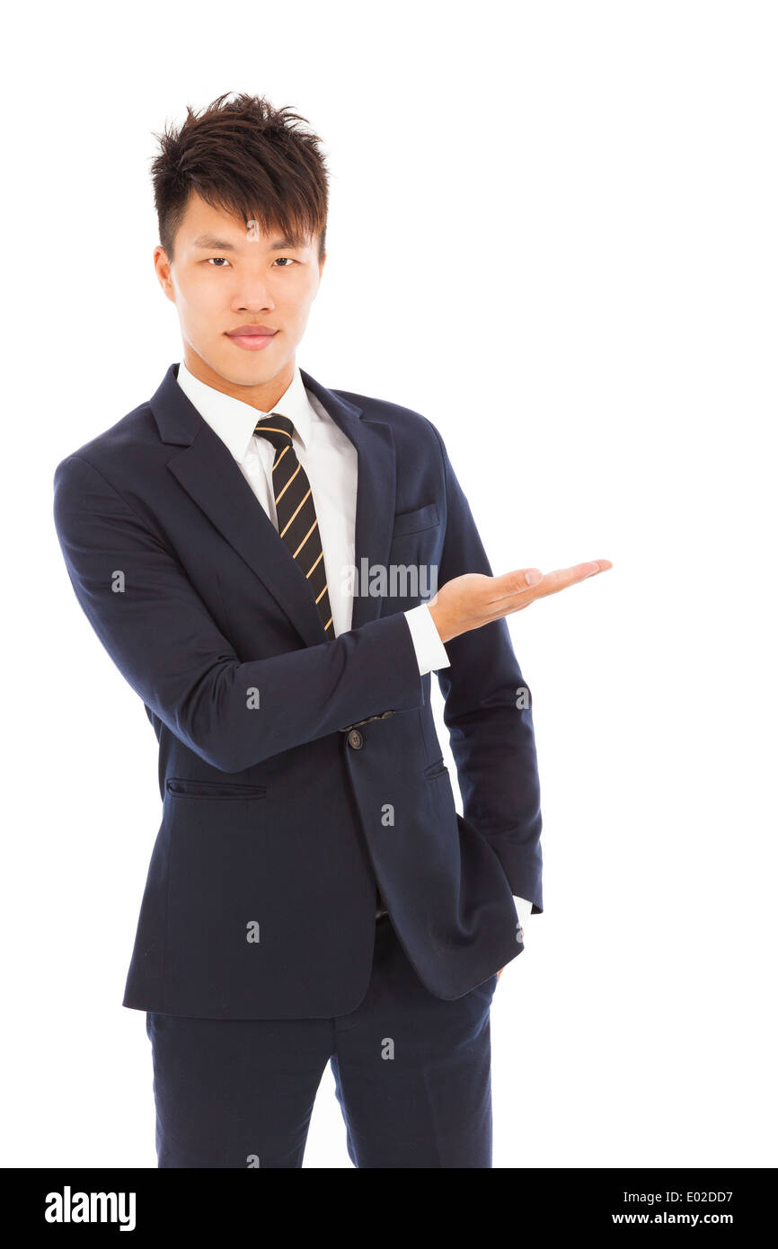 businessman with welcome and showing gesture Stock Photo - Alamy