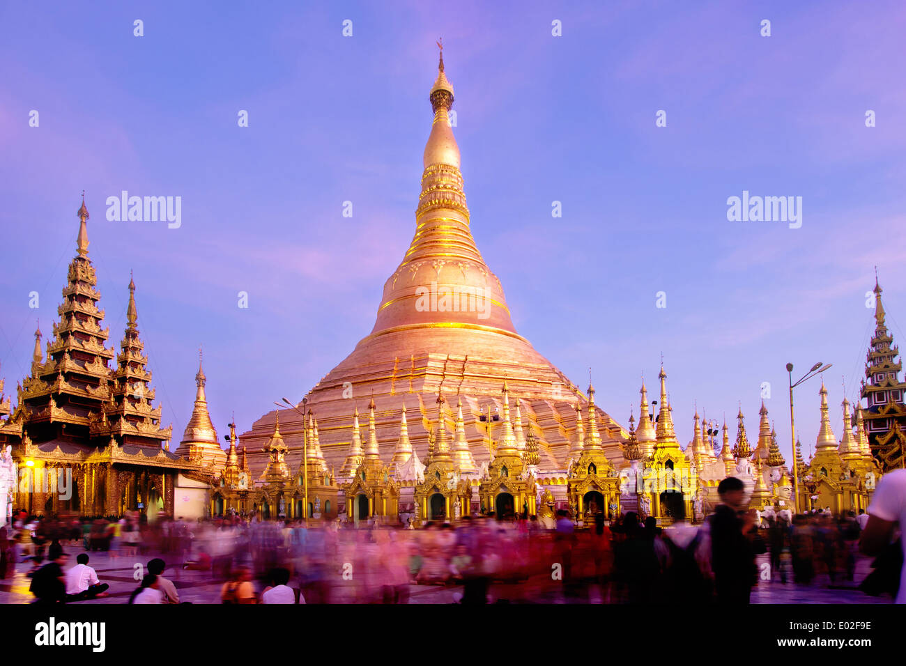 Shwedagon pagoda dusk time colorful sky in Yagon, Myanmar Stock Photo ...