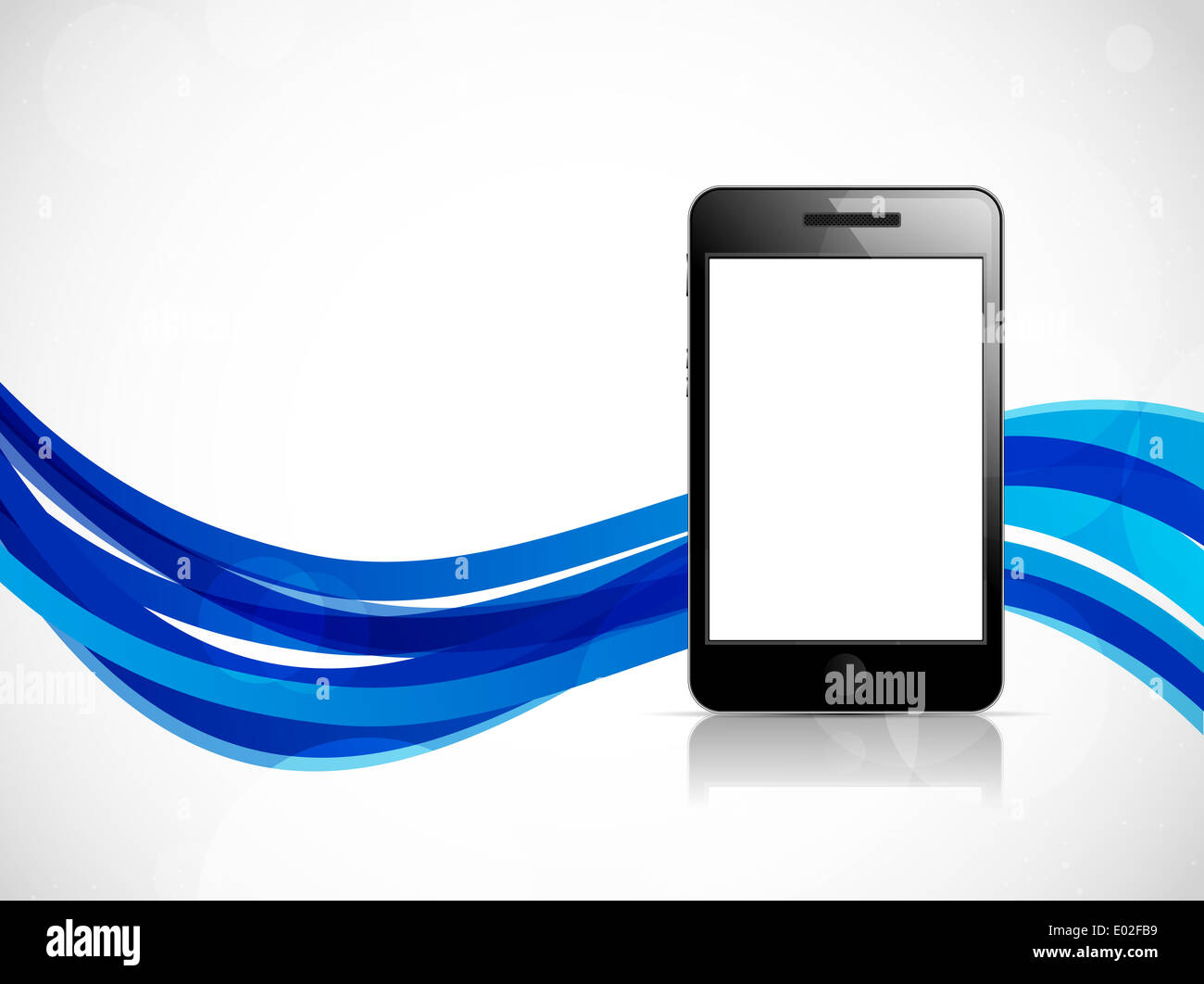 Mobile phone on wavy blue background. Abstract illustration Stock Photo ...