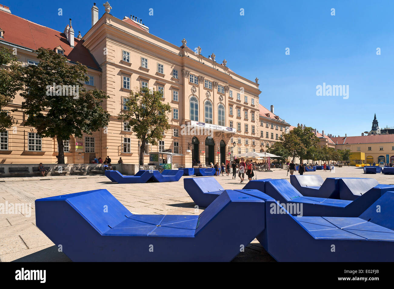 Museum Quarter with big blue seating, Museum Square, Vienna, Vienna ...