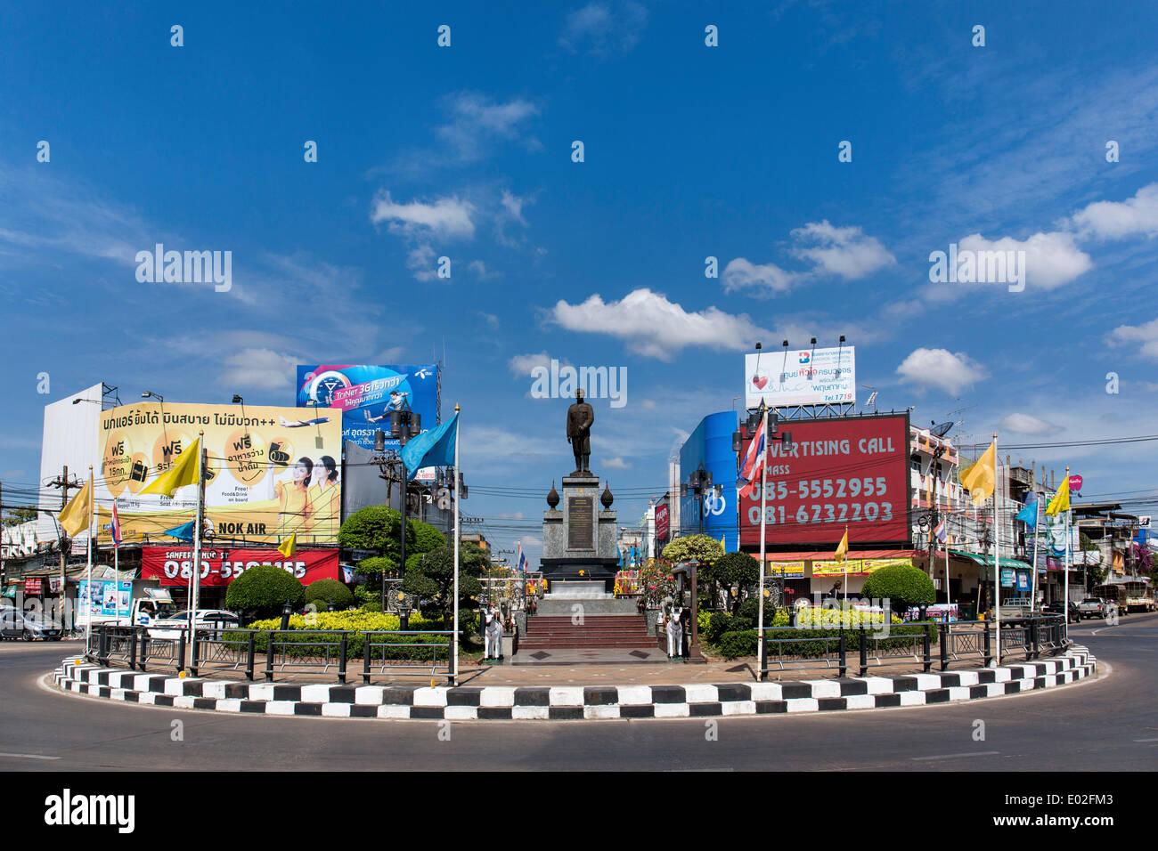 Roundabout, statue of Prince Prajak Sinlapakom, Udon Thani, Isan or ...