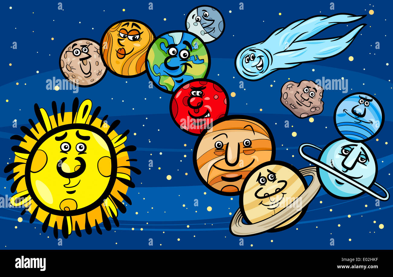 Cartoon Illustration of Funny Planets of Solar System Space Mascot ...