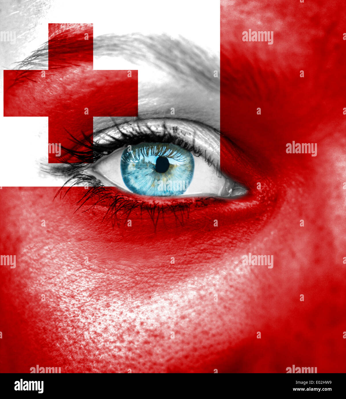 Woman face painted with flag of Tonga Stock Photo - Alamy
