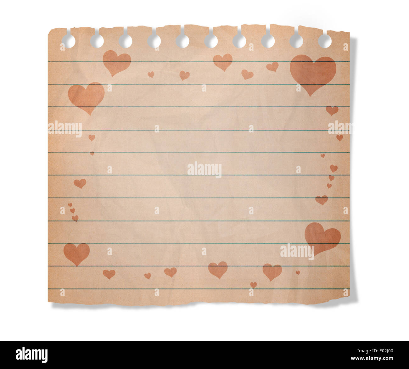 Piece of old paper with hearts isolated on white Stock Photo - Alamy