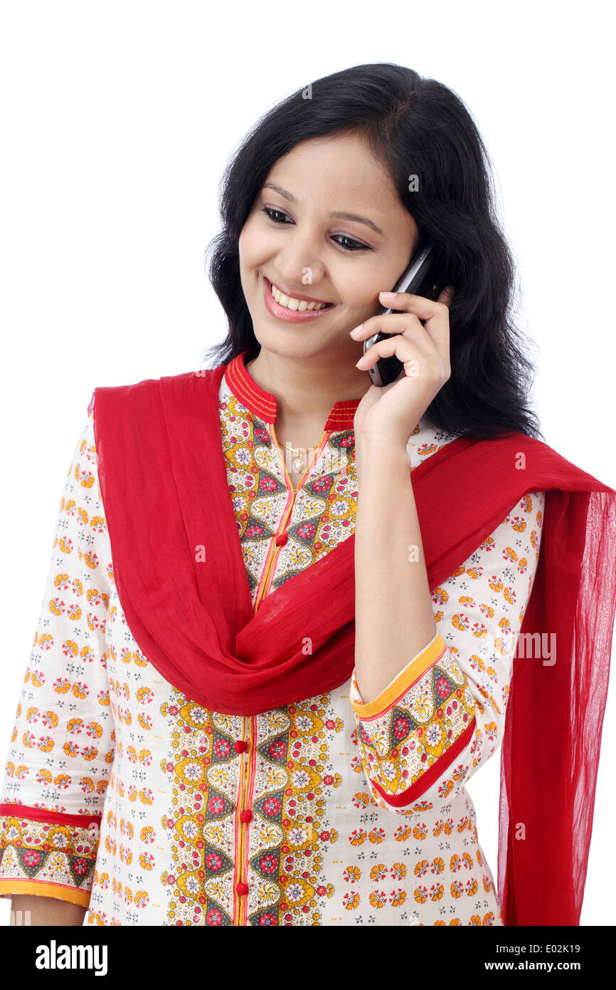 Indian girl talking on mobile hi-res stock photography and images - Alamy