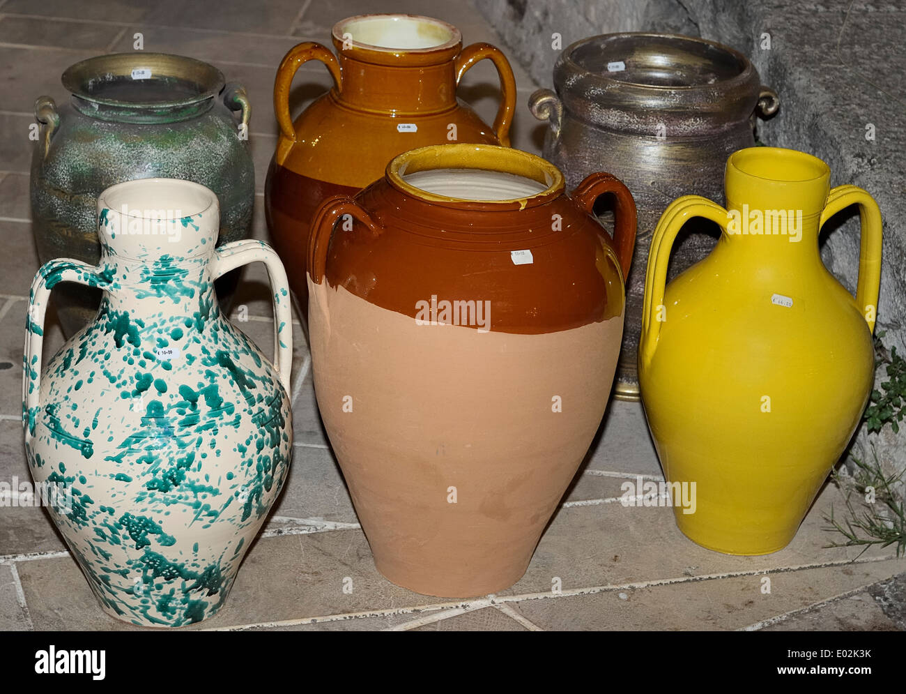 handmade terracotta containers for oil, wine, etc Stock Photo - Alamy