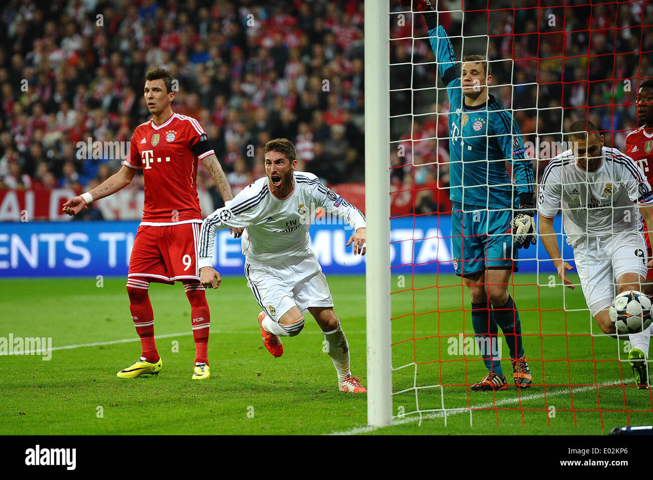 Munich, Germany. 29th Apr, 2014. Madrid's Sergio Ramos celebrates his 2 ...