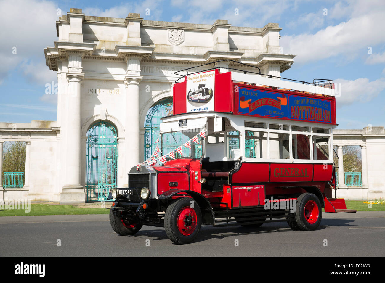 A World War One Bus, LGOC B-type model, double-decker parked outside ...