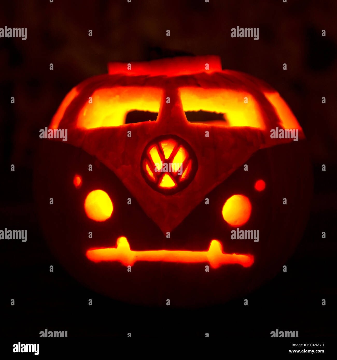 Halloween pumpkin shaped to resemble 1960 Volkswagen camper Stock Photo ...
