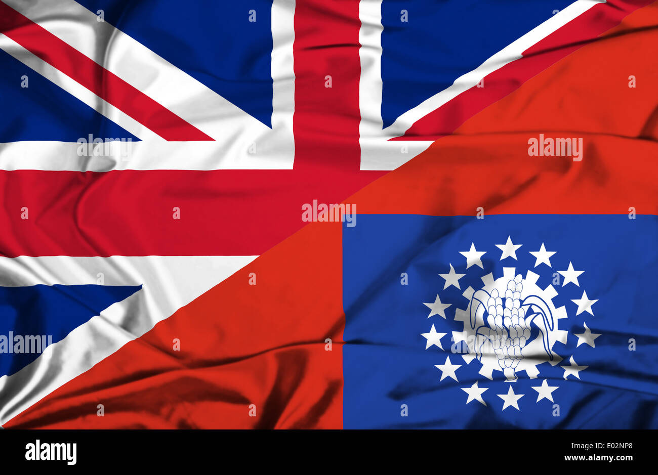 Waving flag of Myanmar and UK Stock Photo - Alamy
