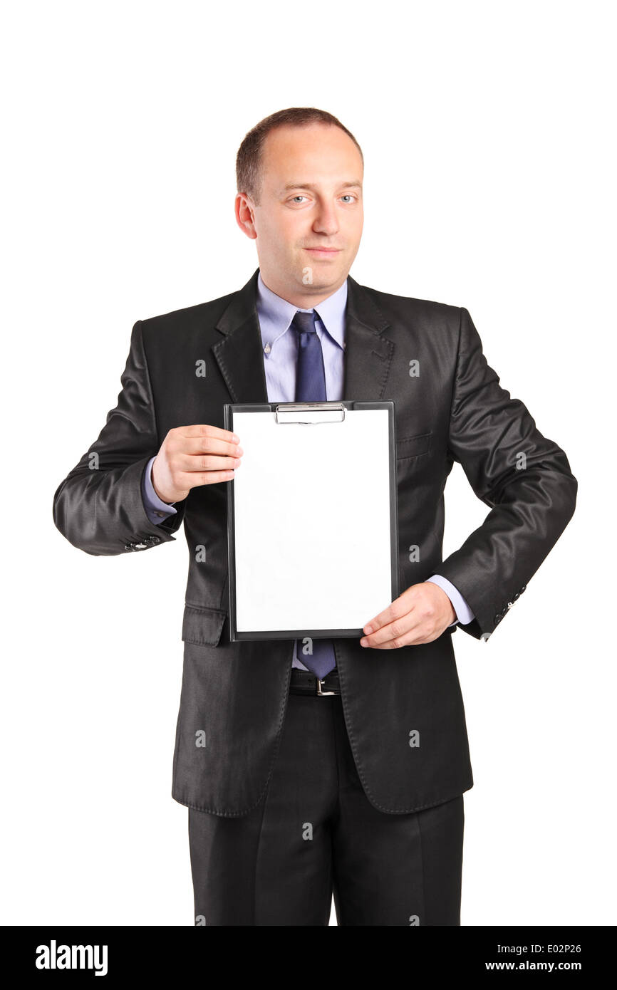 Businessperson holding a clipboard Stock Photo - Alamy