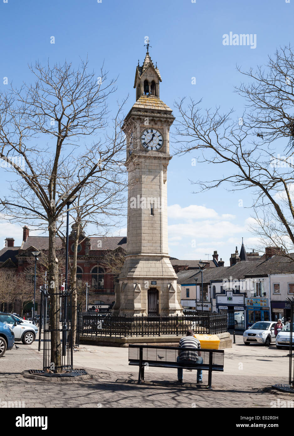 The clock tower in the square at Tunstall Stoke on Trent Staffordshire ...