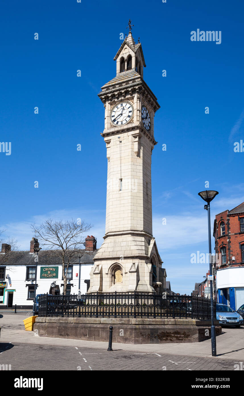 The clock tower in the square at Tunstall Stoke on Trent Staffordshire ...