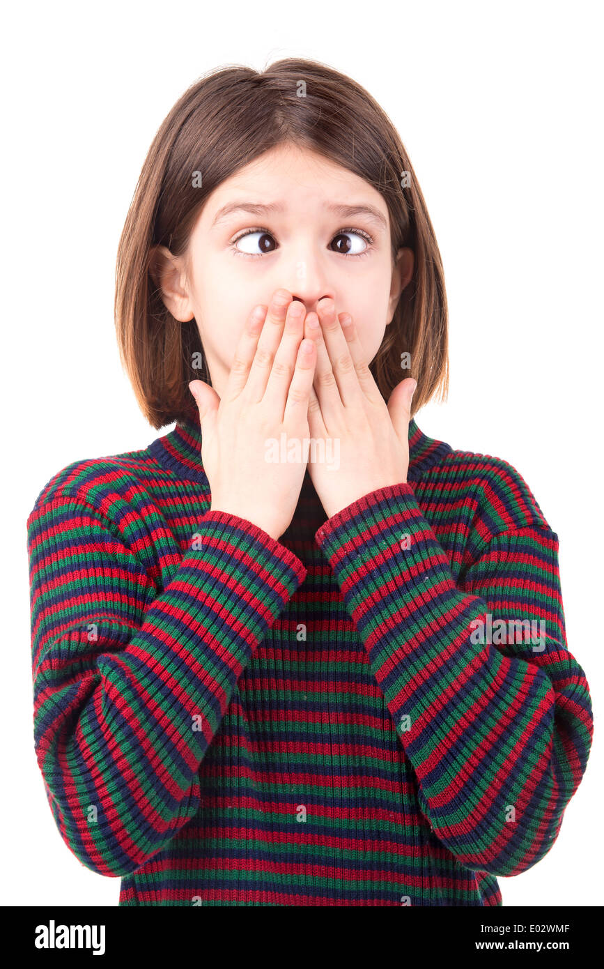 Funny young girl making faces isolated in white Stock Photo - Alamy