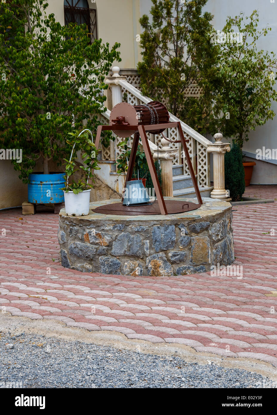 Old traditional vintage well details in house in Greece Stock Photo - Alamy