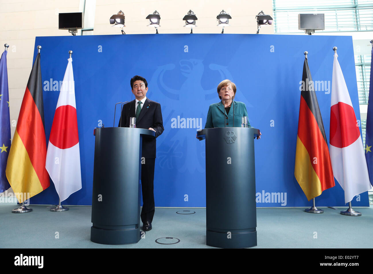 Berlin, Germany. 30th Apr, 2014. German Chancellor Angela Merkel (R ...