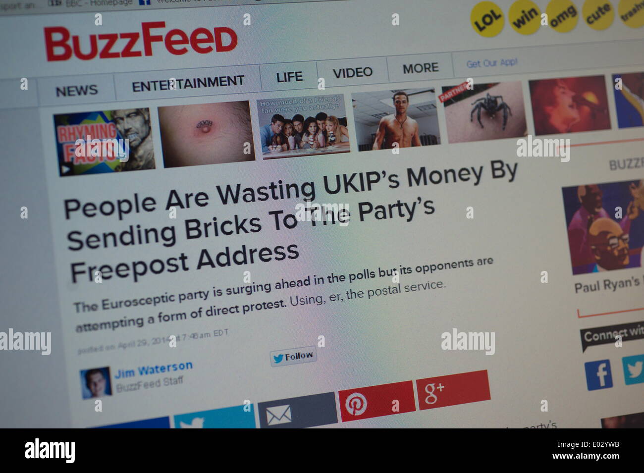 UK. 30th April 2014. Buzzfeed website reporting the internet campaign ...