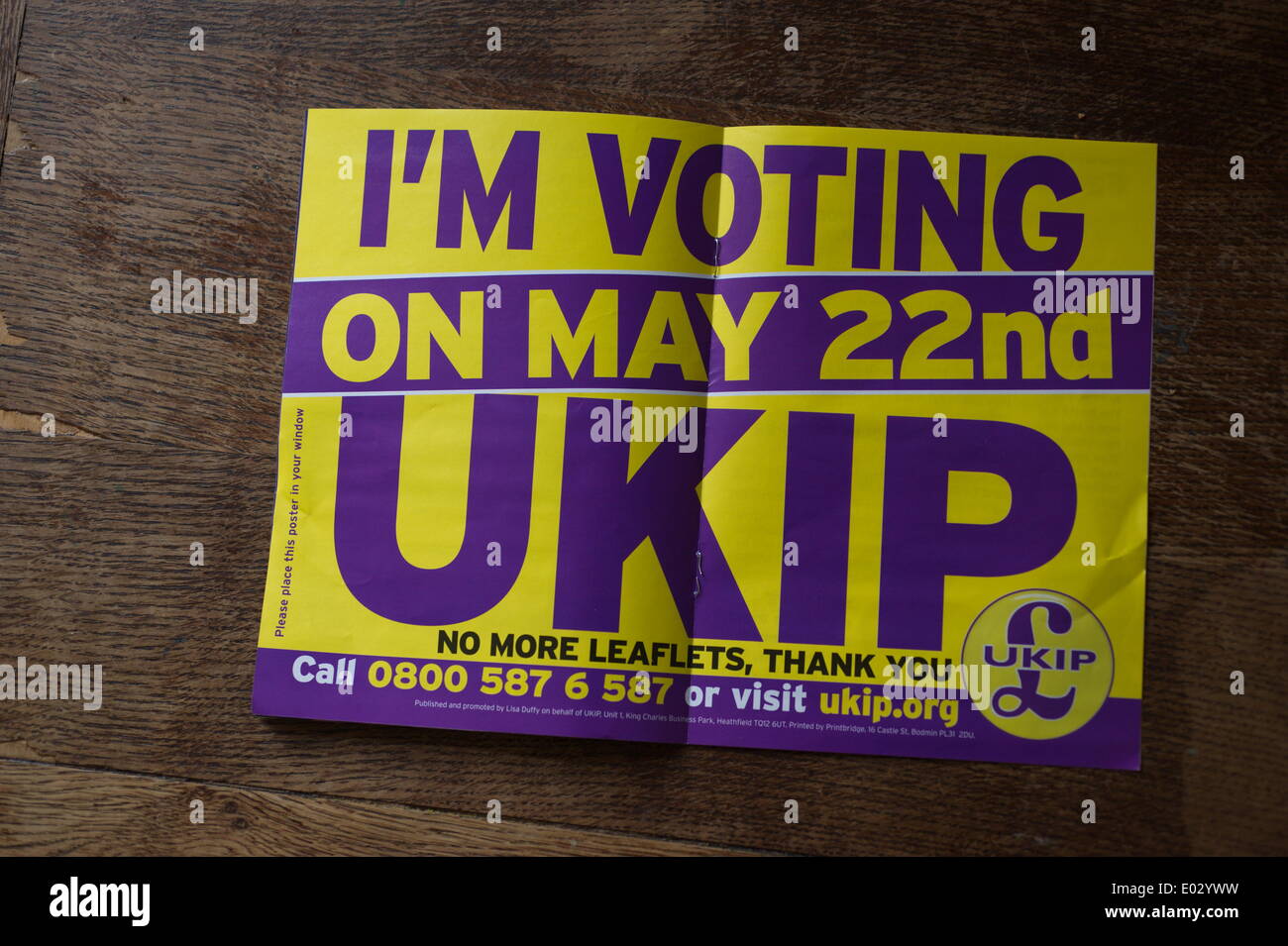 UK. 30th April 2014. UKIP European Election campaign leaflet Credit ...