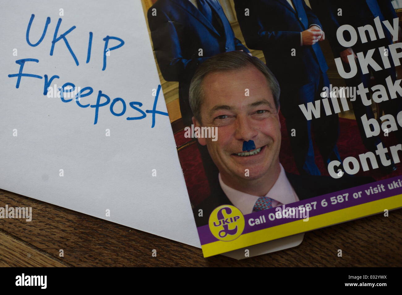UK. 30th April 2014. UKIP leaflet with Freepost envelope ready to ...