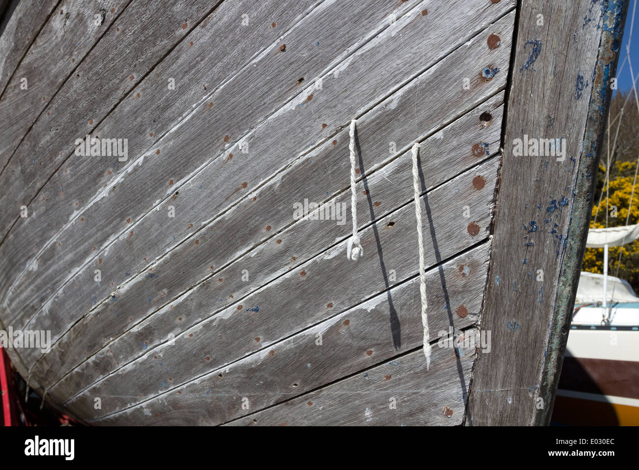 Old Wooden Boat with the Caulking Partly Finished Stock Photo - Alamy