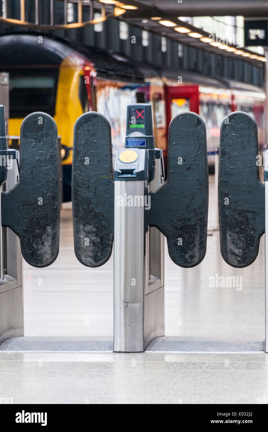 Automatic ticket barriers preventing access to the platforms and ...