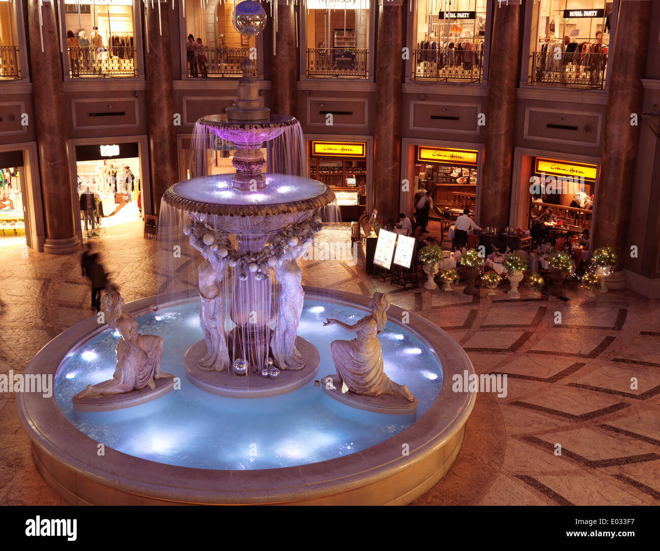 Fountain inside Venus Fort Venice-themed shopping mall in Odaiba, Tokyo ...