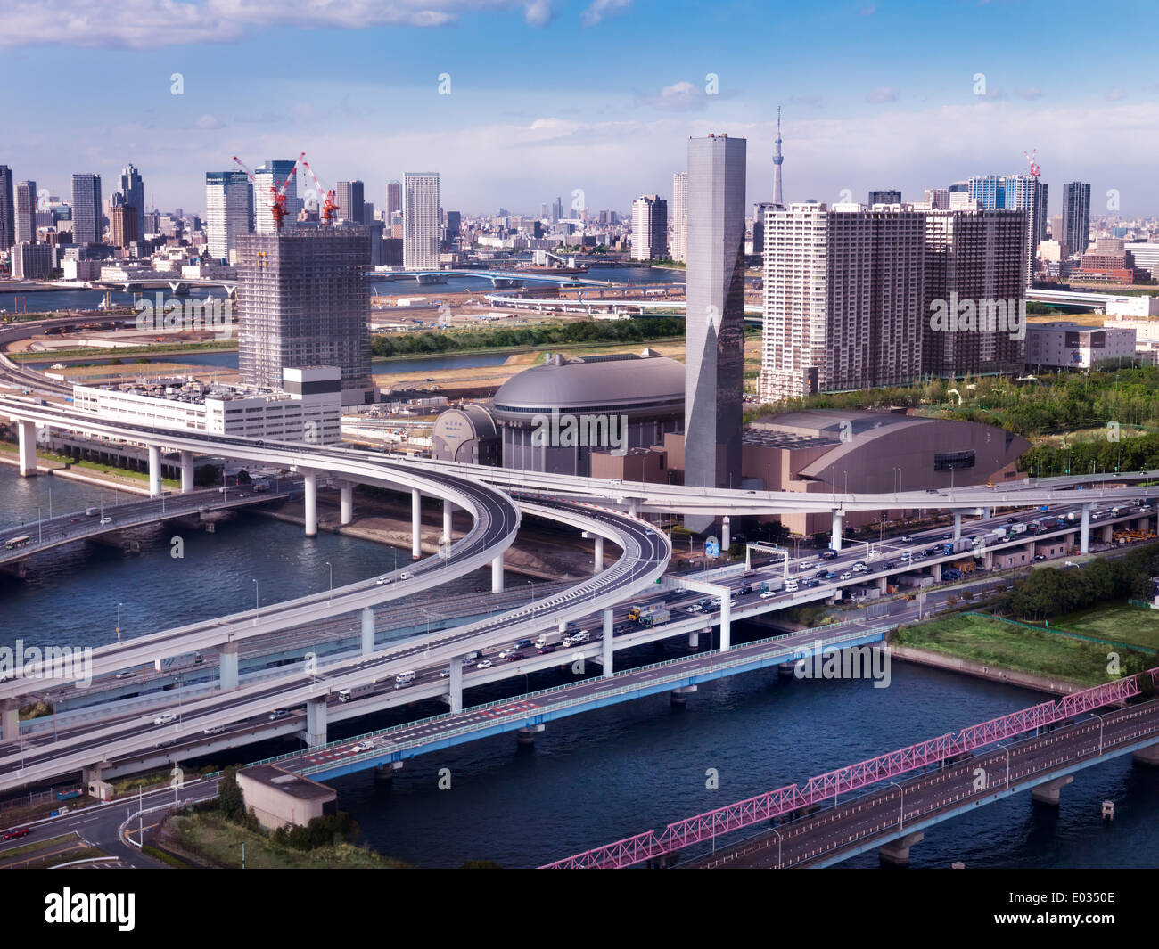 Bridges and highways connecting Tokyo and Odaiba. Ariake Coliseum ...