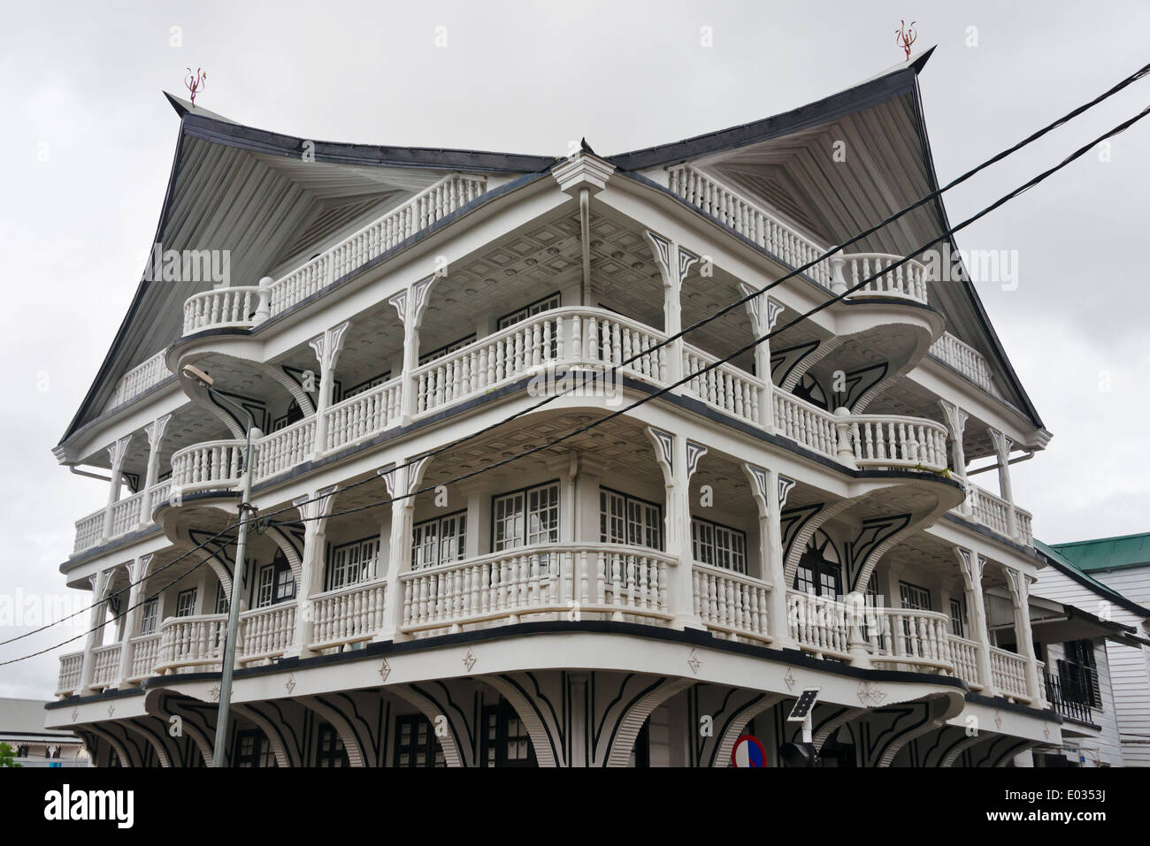 Colonial house at Lim A Postraat, in the historic center of Paramaribo ...
