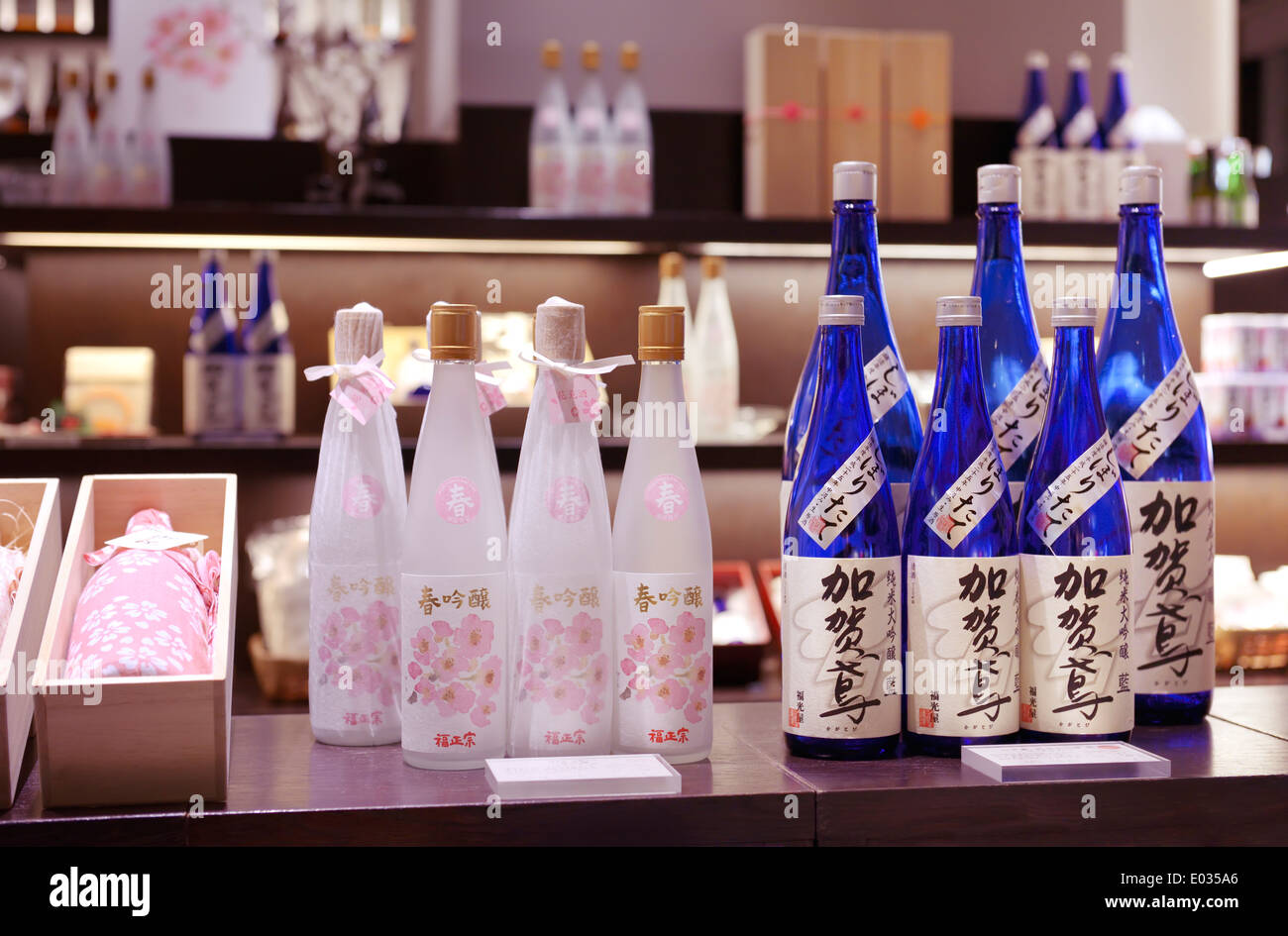 Japanese sake bottles on display in a store in Tokyo, Japan Stock Photo ...