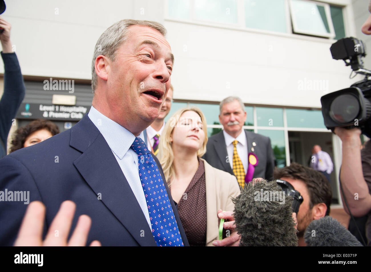 SWANSEA, UK. 30th April 2014. Nigel Farage speaks at the Liberty ...