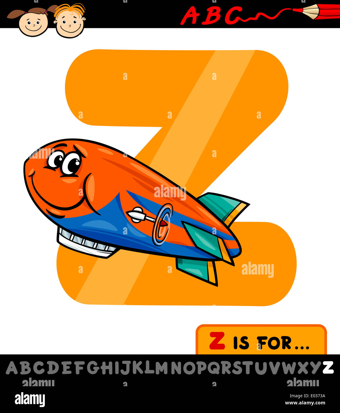 Cartoon Illustration of Capital Letter Z from Alphabet with Zeppelin ...