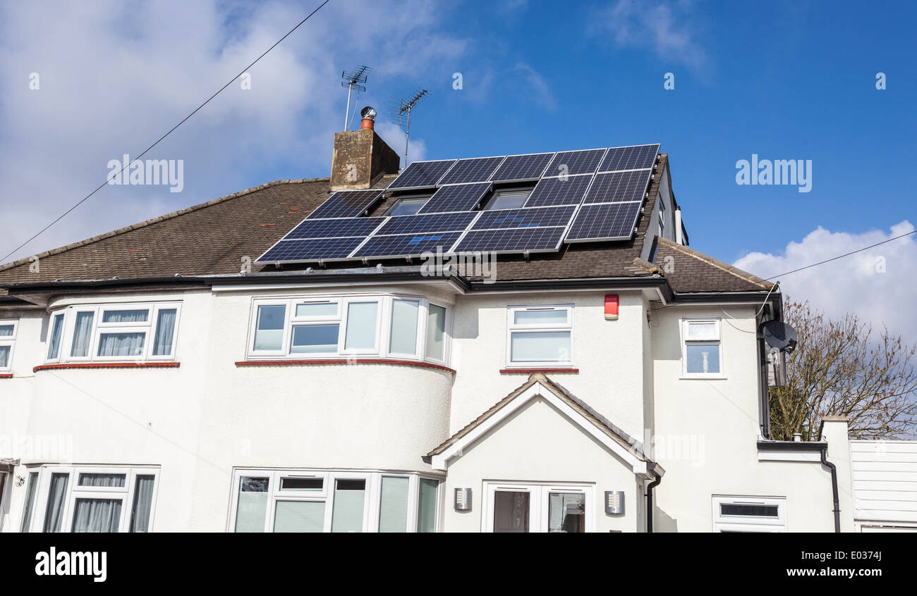 Solar panels on the roof of a house, London, England, UK Stock Photo ...