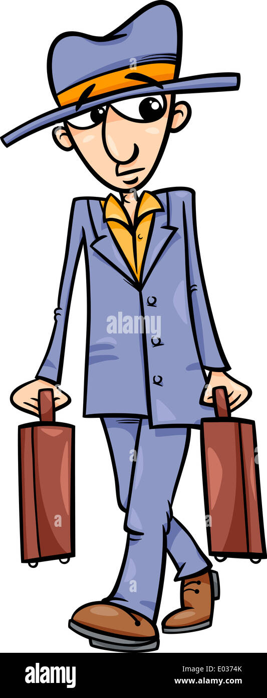 Cartoon Illustration of Funny Man with Suitcases Stock Photo - Alamy