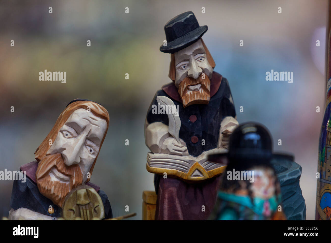 Prague Jewish Quarter, Wooden Jews figures, Souvenirs sale in Old Town ...