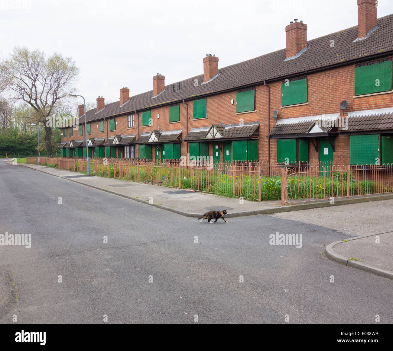 Street of boarded up council houses, Port Clarence near Middlesbrough ...