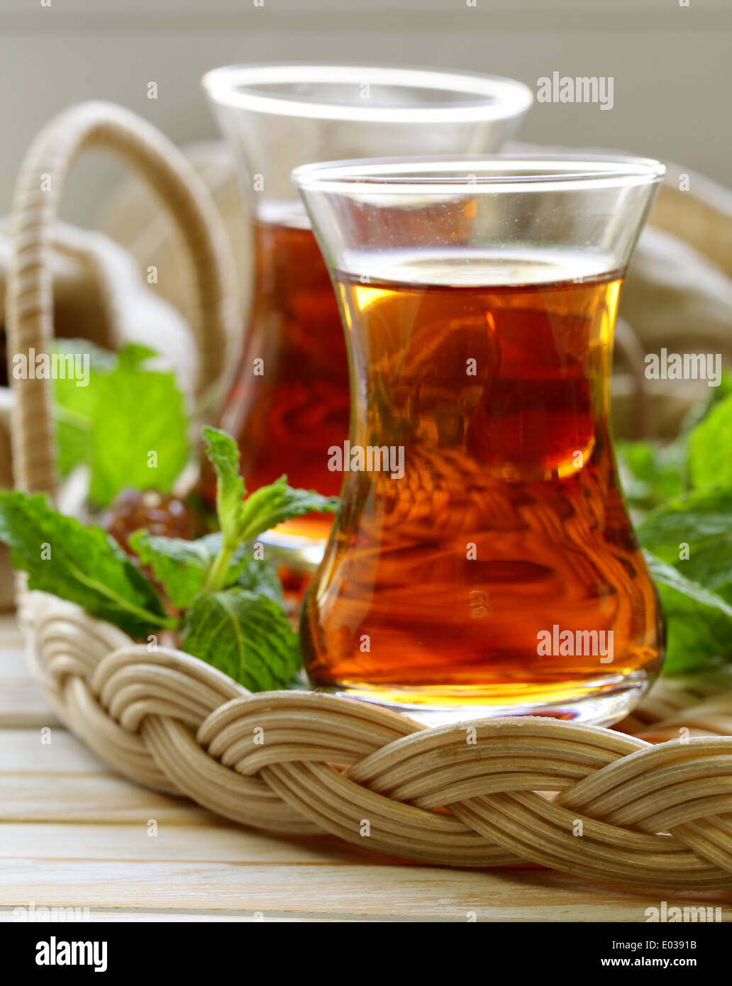traditional Arabic Turkish tea served with fresh mint Stock Photo - Alamy