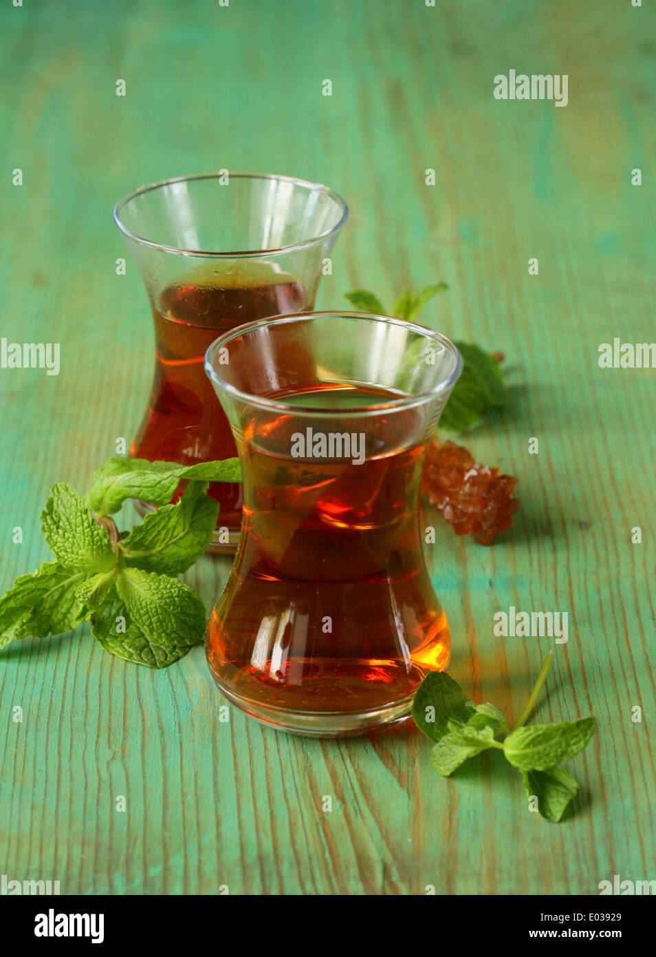traditional Arabic Turkish tea served with fresh mint Stock Photo - Alamy