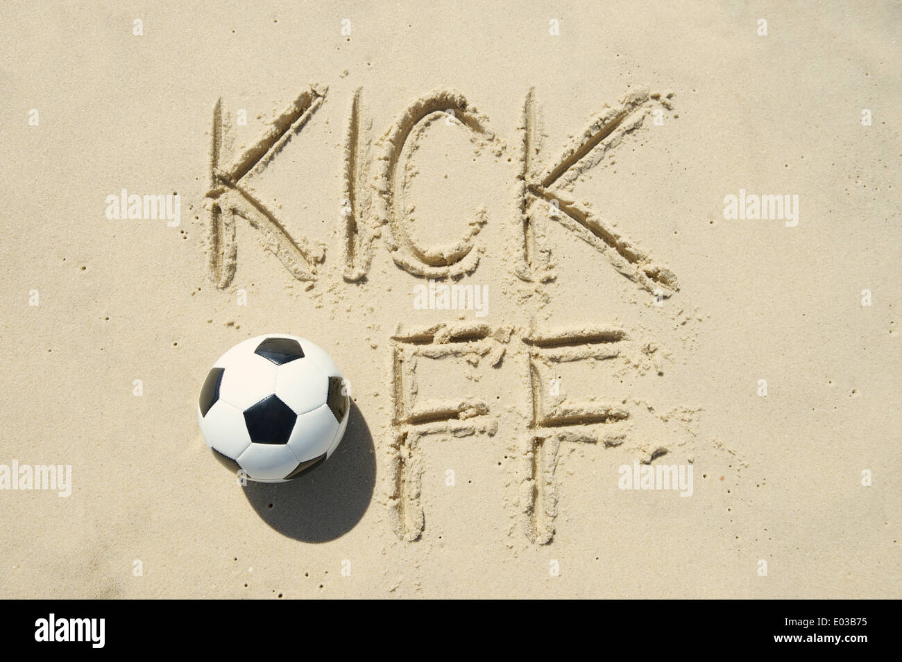 Competition kick-off message with football soccer ball handwritten in ...