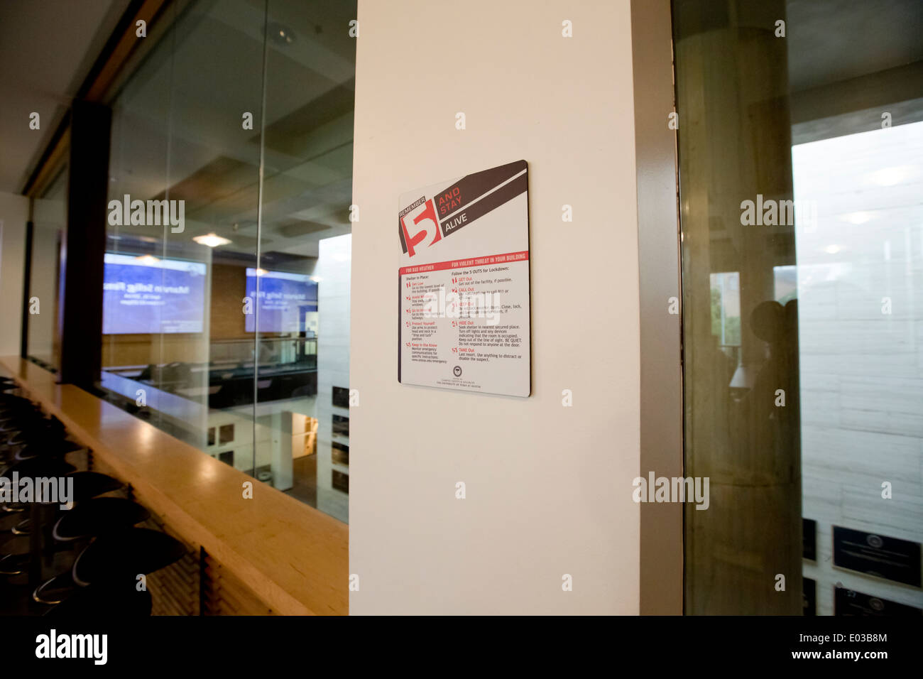 sign posted inside University in Texas giving safety tips in case of ...