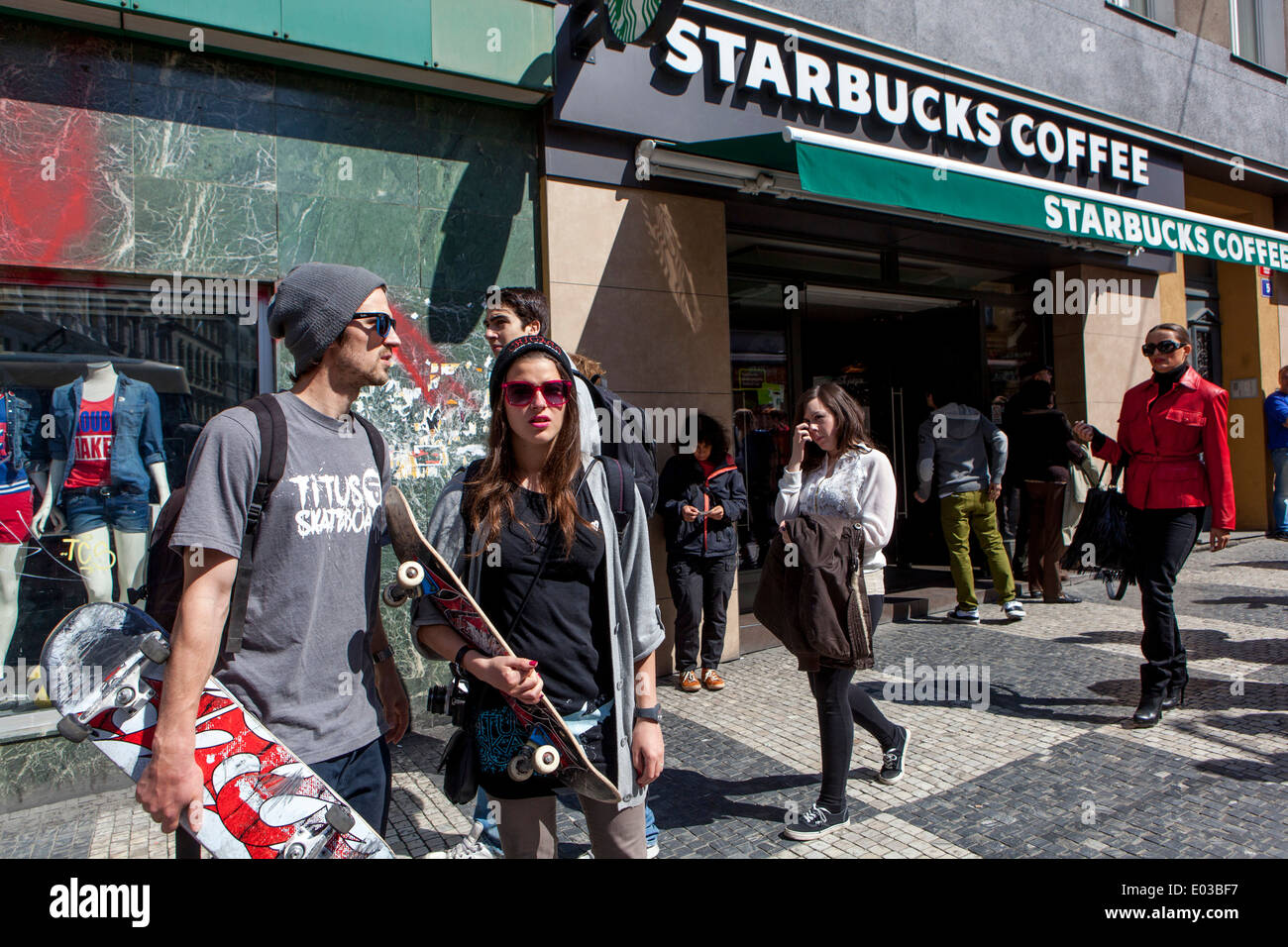 Starbucks coffee Prague, Czech Republic hipster outside Starbucks store ...