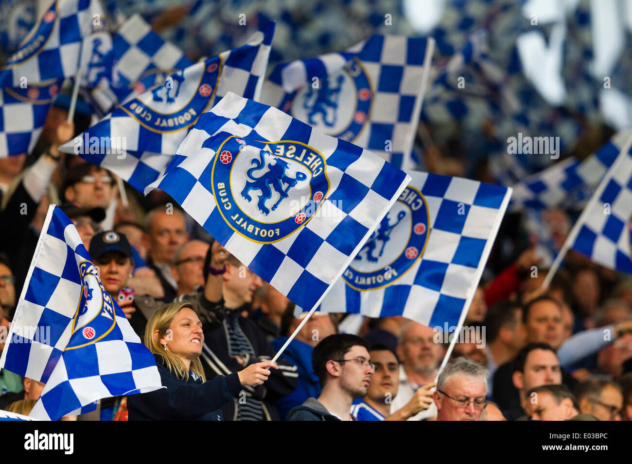 London, UK. 30th Apr, 2014. Chelsea fans wave flags before the ...