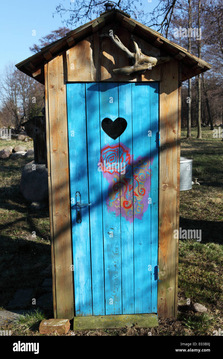 A decorated outhouse on the Juminda peninsula of Estonia Stock Photo ...